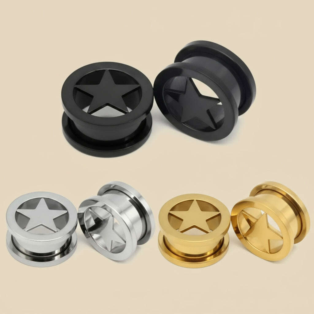 Star Design Stainless Steel Ear Plugs – Random Colors – COLO